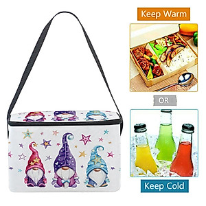 ZZXXB Gnome with Stars Insulated Lunch Bag Cooler Reusable Lunch Box School Office Travel Picnic Tote Bag for Women Men Kids