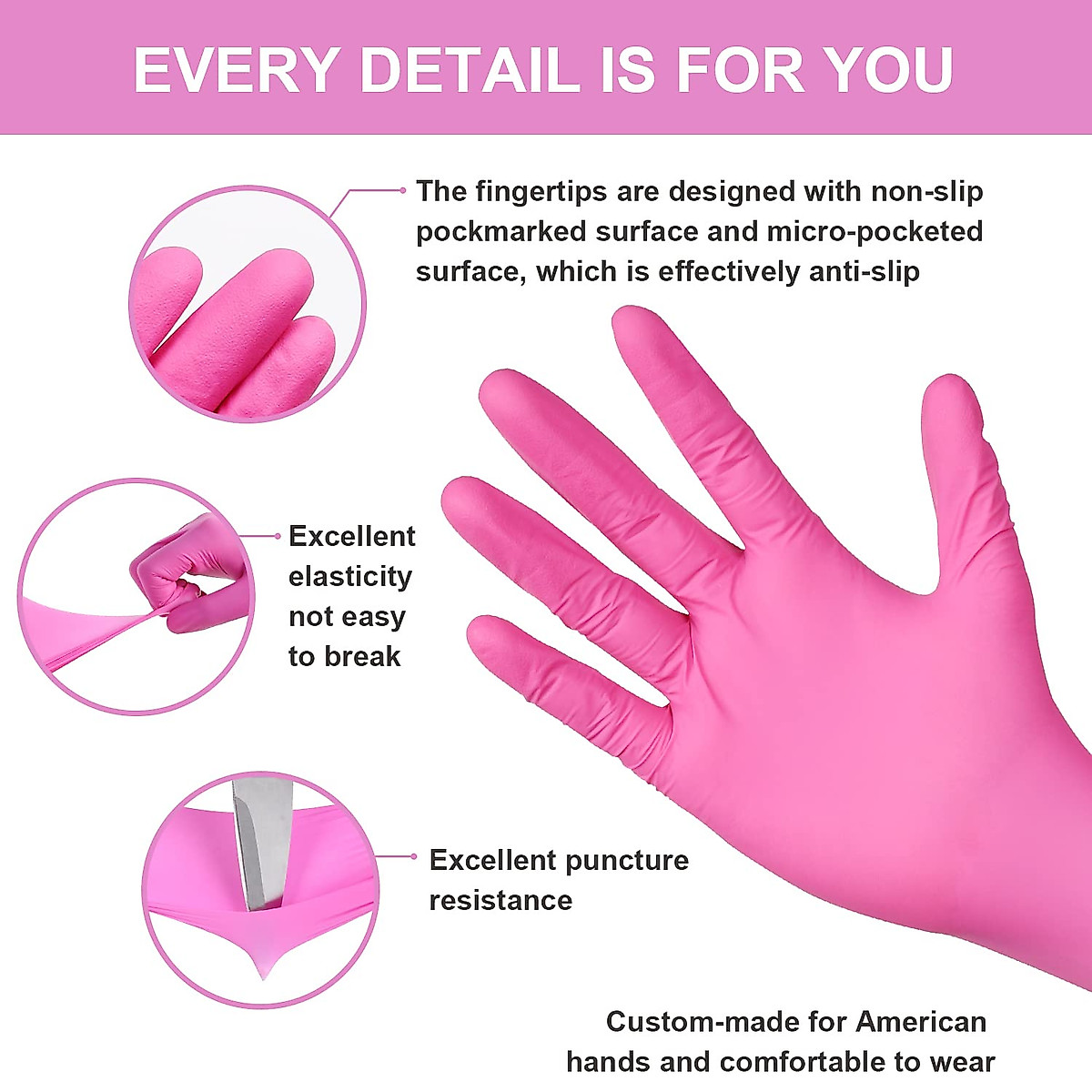 FINITEX Pink Nitrile Disposable Latex-Free Gloves - 3.5mil 100PCS/Box Powder-Free 9inch Gloves Guantes de Nitrilo Cleaning Medical Exam Food Cooking Gloves(100, X-Small)