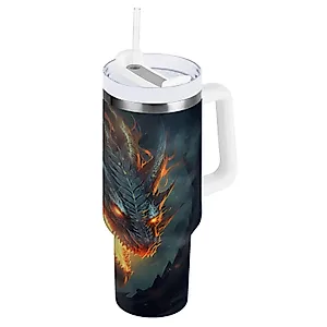 ALAZA Dragon Dark Background 30 oz Tumbler Water Bottle with Straw Lid and Handle,Reusable Insulated Stainless Steel Cup for Women Men Travel Car Cup Holder