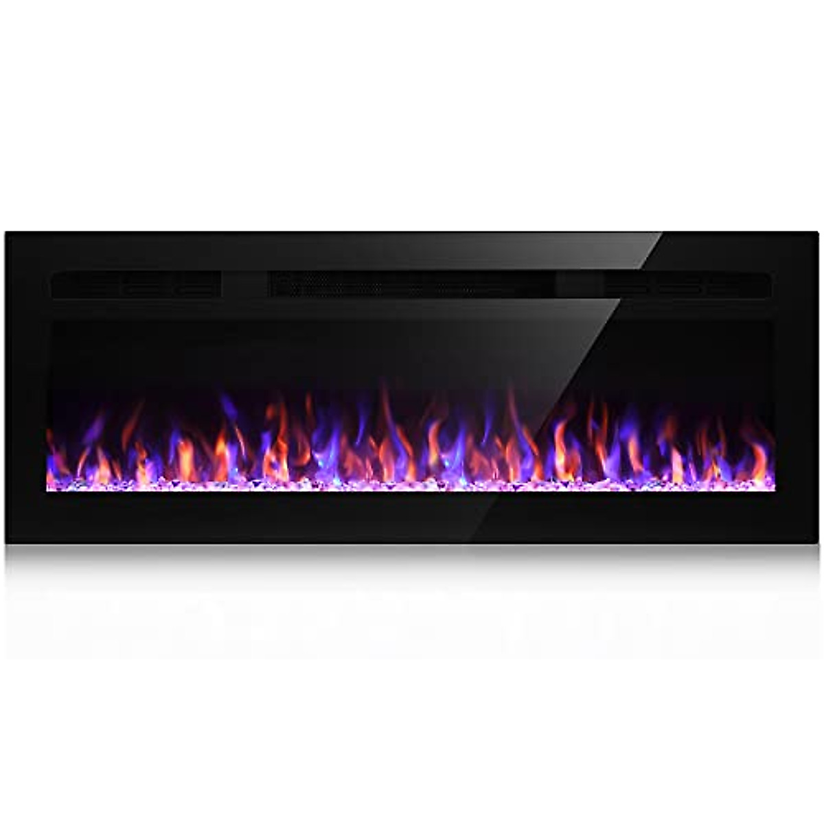 LITSDFM 50 Inch Electric Fireplace, Recessed and Wall Mounted Fireplace, Fireplace Heater and Linear Fireplace, with Timer, Remote Control, Adjustable Flame Color, 750/1500W, Black