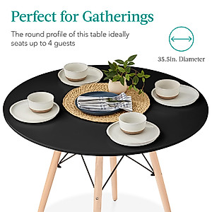 Best Choice Products 35.5in Round Dining Table, Compact Mid-Century Modern Table for 2-4, Home, Kitchen, Apartment w/Beech Wood Legs, Metal Frame - Black