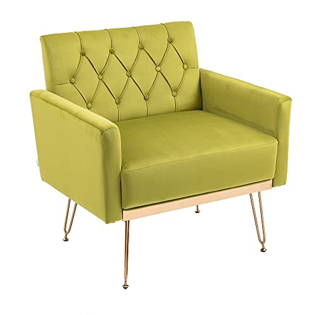Olela Accent Chair Set of 2,Velvet Armchair Single Sofa Modern Tufted Upholstered Side Reading Chairs with Arm and Gold Metal Leg for Living Room Bedroom Club Nursery Office Decorate(2, Olive Green)