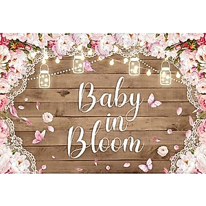 Baby in Bloom Backdrop 7x5ft Rustic Baby Shower Backdrop for Girl Wood Flowers Baby Shower Backdrop Girls Baby Shower Party Decoration Backdrop Baby in Bloom Backdrop for Newborn Baby Photography