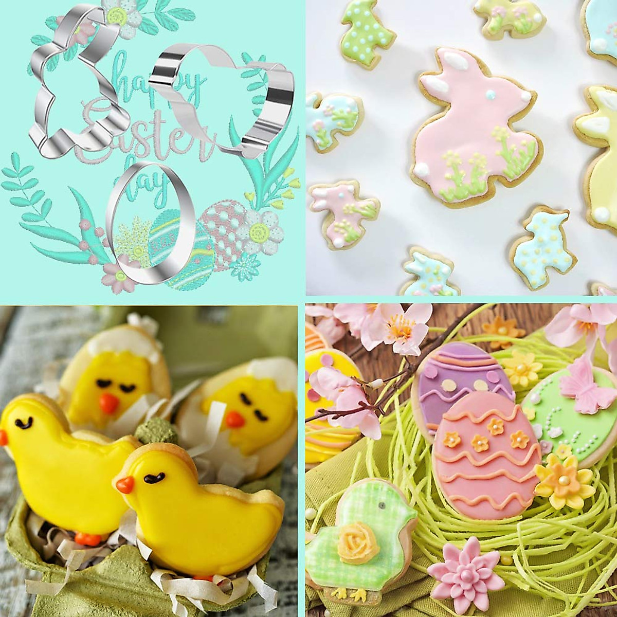 Cookie Cutters, 6 Pcs Easter Cookie Cutter Set, Egg, Bunny, Rabbit, Butterfly, Carrot, Chick Stainless Steel Biscuit Cutters for Easter Biscuits