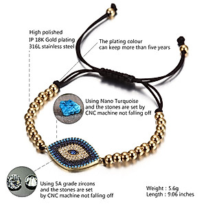 CIUNOFOR 14K Gold Filled Evil Eye Chain Bracelet, Adjustable White Bracelet for Women