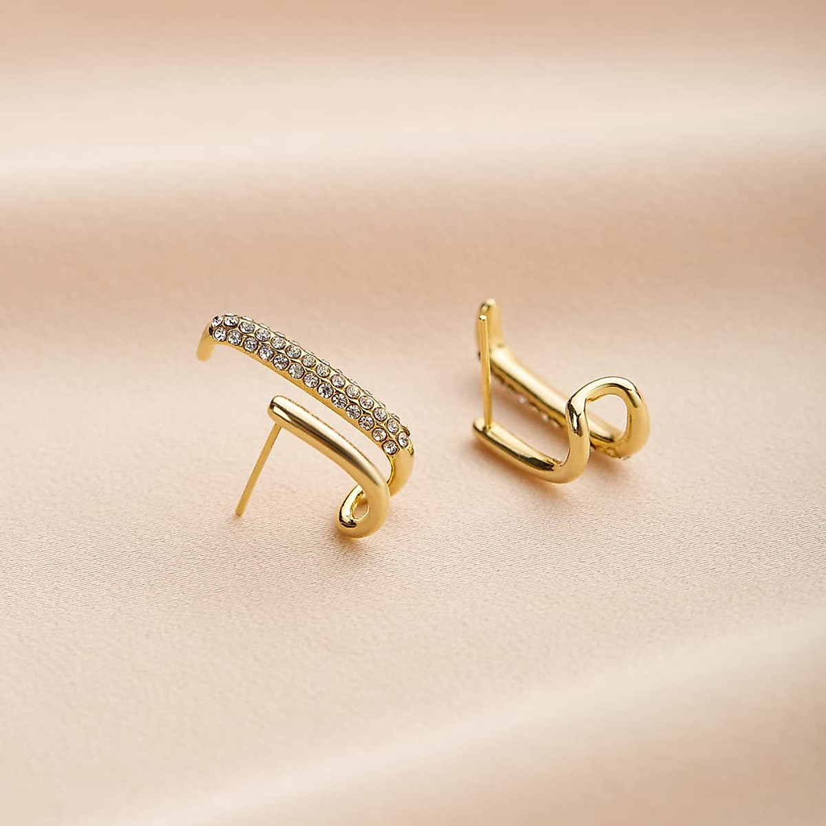 Bar Earrings Gold Bar Stud Earrings Type C Thick 14K Gold Plated Simple Hypoallergenic Jewelry Gifts For Women