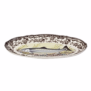 Spode Woodland Fish Platter with King Salmon Motif | 18.5" Fish Serving Platter | Large Oval Tray Made from Fine Porcelain | Microwave and Dishwasher Safe