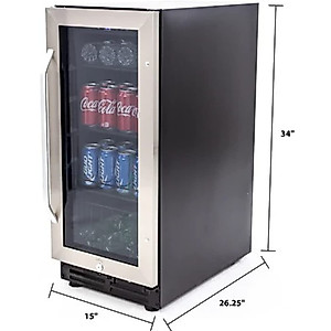 Avanti BCA3115S3S Beverage Cooler with Glass Door 72 Can Mini Refrigerator with Lock for Beer Soda Water Wine with Digital Temperature, 3.1 cu. ft, Black