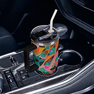 YTLKGFP 40 Oz Large Capacity Car Cup Colorful Bohemian Patterns Tumbler with Handle (Black) Straw Lid Insulated Stainless Steel Water Bottle Travel Mug Leak-proof Car Cup Keeps Cold Or Hot