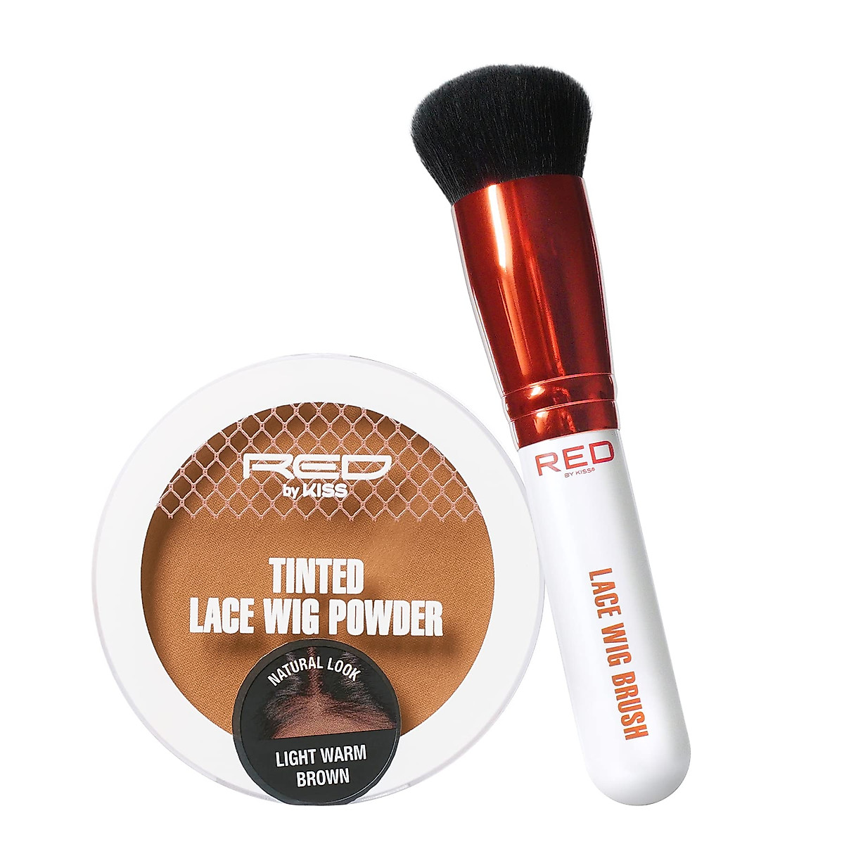RED by Kiss Lace Wig Brush and Lace Wig Tinted Powder Set (Light Warm Brown Set)