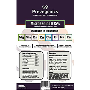 MicroGenics 0.75% | Contains .75% Magnesium.75% Manganese.75% Zinc.75% Copper.75% Boron.75% Nickel and .75% Iron | Liquid Fertilizer | Makes up to 60 Gallons | 32 fl. oz.