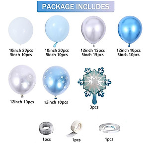 Blue Snowflake Balloon Garland Arch kit-Snowflake Balloon with Silver Blue White Latex Balloons set for Winter Wonderland Holiday Christmas Baby Shower Snow Princess Birthday Party Decorations