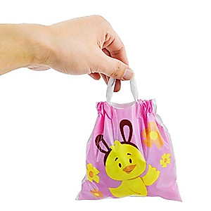 JOYIN 96 Pcs Easter Goodies Bags, Easter Kids Party Supplies, Draw String Easter Treat Bags, Goodie Bags, for Party Favor and Easter Classroom Prize Supplies