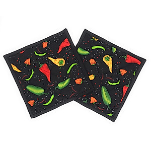 Chili Pepper Potholders Set of 2 Southwestern Kitchen Linens Chili Peppers Home Decor Quilted Hot Pads Insulated Trivets Tex Mex Kitchen Decor Spicy Themed Kitchen Linens Handmade Gifts Under 20
