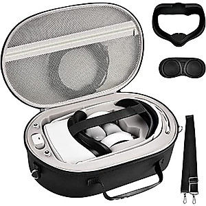 Carrying Case Compatible with Oculus Quest 2 Advanced All-In-One Virtual Reality Headset with Elite Strap & Touch Controller. Travel Storage Box Organizer Bag with Silicone Face Cover, Lens Protector