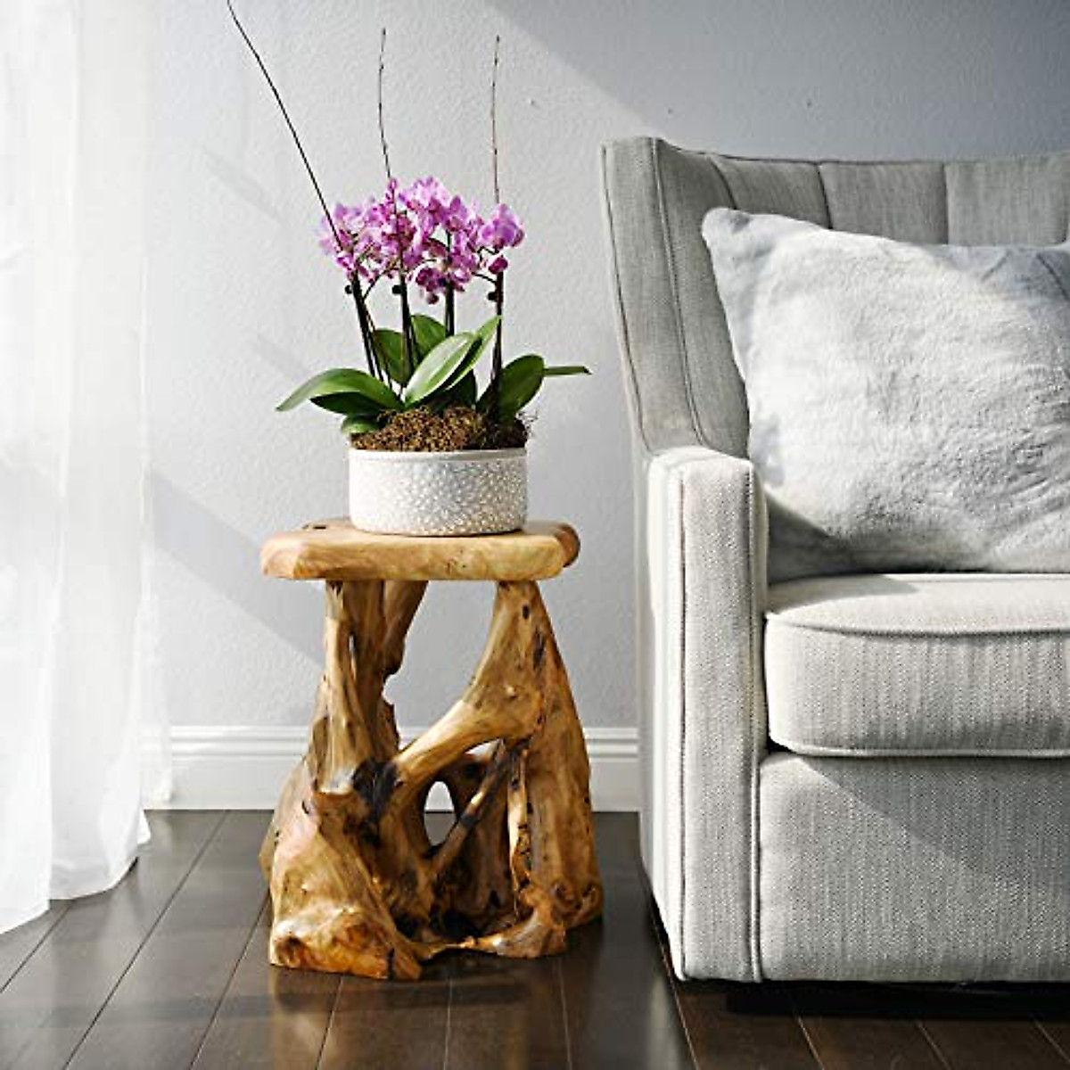 WELLAND Tree Stump Side Table, Live Edge Stool, Natural Edge Wood Side Table, Accent Table, 19" Tall