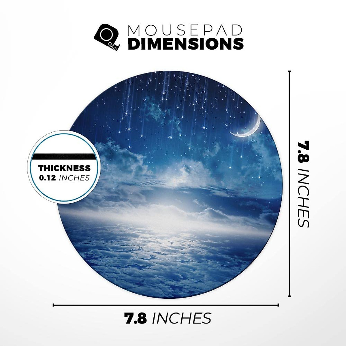 Design Skinz Vivid Blue Falling Stars in The Night Sky Waterproof Rubber Foam Backed Anti-Slip Mouse Pad for Home Work Office or Gaming Computer Desk - Round