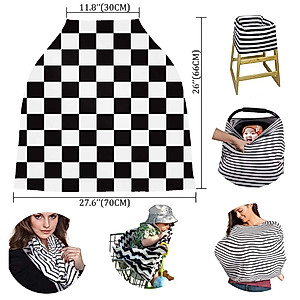 Car Seat Canopy Nursy Cover, Simple Black and White Checkered Flag Multi Use Breastfeeding Scarf for Infant Carseat Canopy, Stroller, Shopping Cart, Highchair