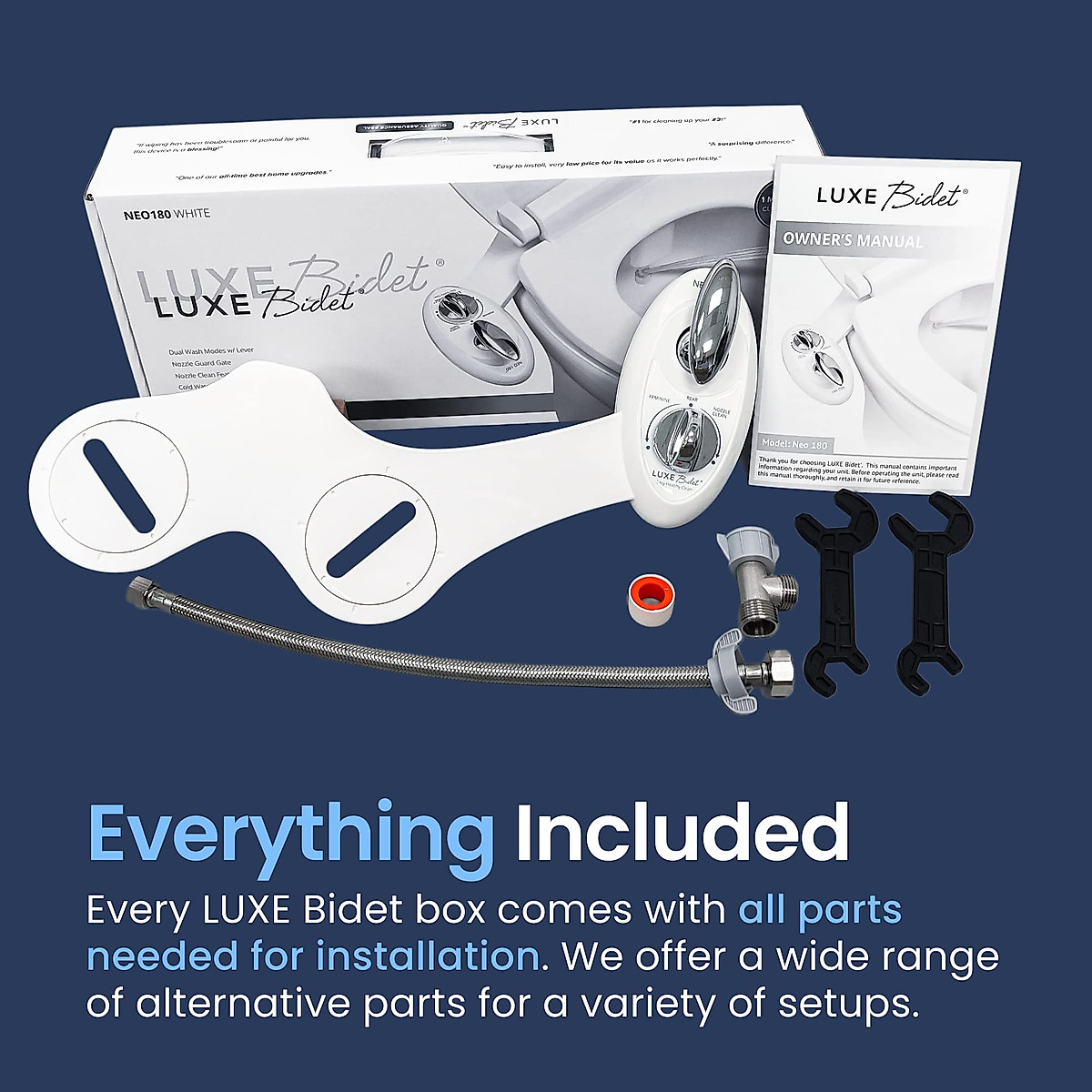 LUXE Bidet NEO 180 - Self-Cleaning, Dual Nozzle, Non-Electric Bidet Attachment for Toilet Seat, Adjustable Water Pressure, Rear and Feminine Wash, Lever Control (White)