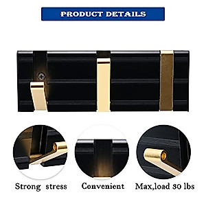 Potaosey Black Gold Wall Coat Rack, Modern Wall Mounted Coat Rack with 3 Hook,Folding Wall Hooks Rack for Bathroom, Bedroom, Entryway,Coat,Hat