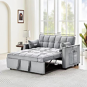 Verfur Velvet Convertible Sleeper Bed Pull, 3 in 1 Multi-Function Folding Lounge Chaise, Modern Tufted Loveseat Sofa & Couches with Adjustable Backrest and Pillow for Living Room Small Place, Gray