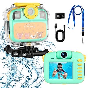 1080P Kids Camera, Underwater kids Waterproof Camera Kids Digital Camera Gifts for Boys Girls Age 3-13 HD Mini Children Camcorder 2.4 Inch IPS Screen with 32GB Card and Soft Silicone Case