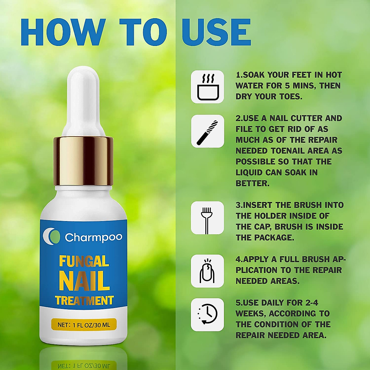 Charmpoo Fungus Nail Treatment for Toenail: Toenail Fungus Treatment Extra Strength - Toe Nail Antifungal Treatment Maximum Strength - Effective Fungal Nail Treatment for Fingernail&Toenail