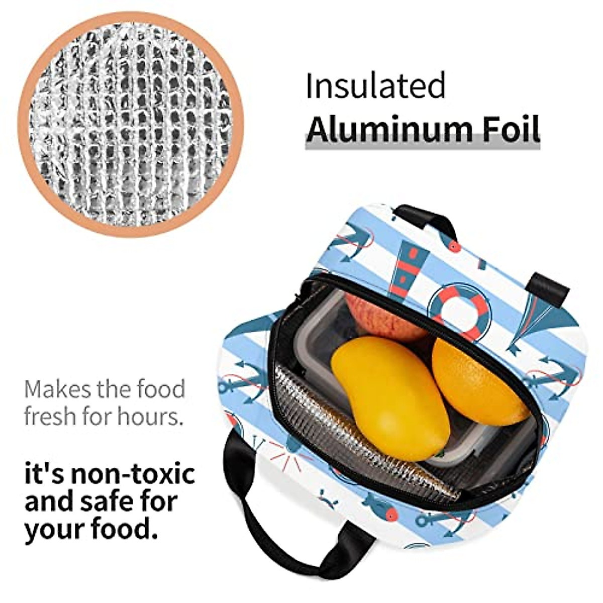 Zminciu Summer Lunch Bag Reusable,Zipper Closure Leakproof Insulated Lunch Box Cooler Tote Bag Food Container Snack Bag