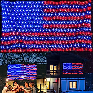 PUHONG (New) American Flag Lights, 420 LED USA Flag Net Lights, Outdoor Waterproof Patriotic Ornaments for Independence Day National Day July 4th Memorial Day Christmas New Year Party Yard Decoration