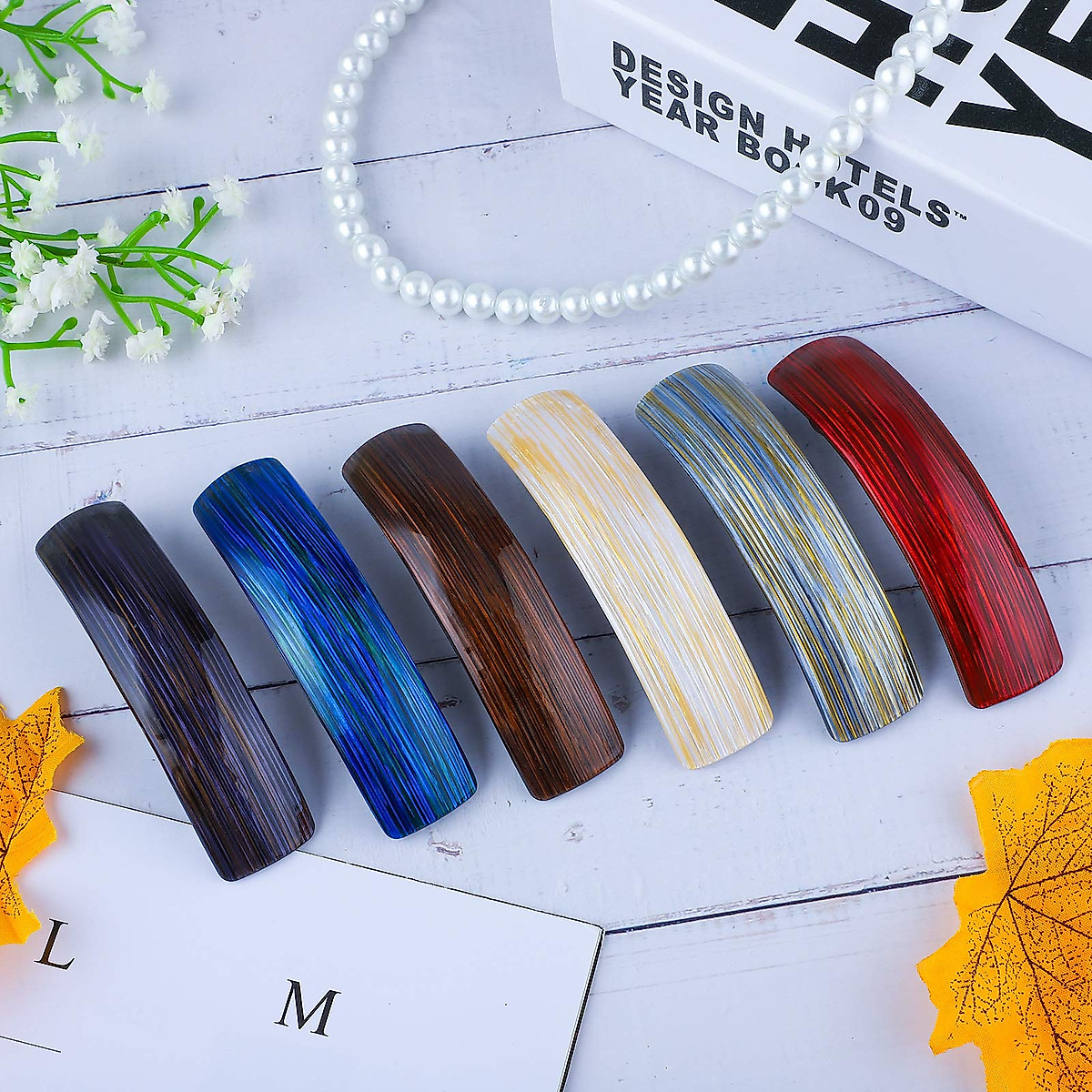 Elcoho 6 Colors Retro Large Hair Barrettes Acrylic Automatic Barrettes Hair Pins for Women Ladies Daily Wearing