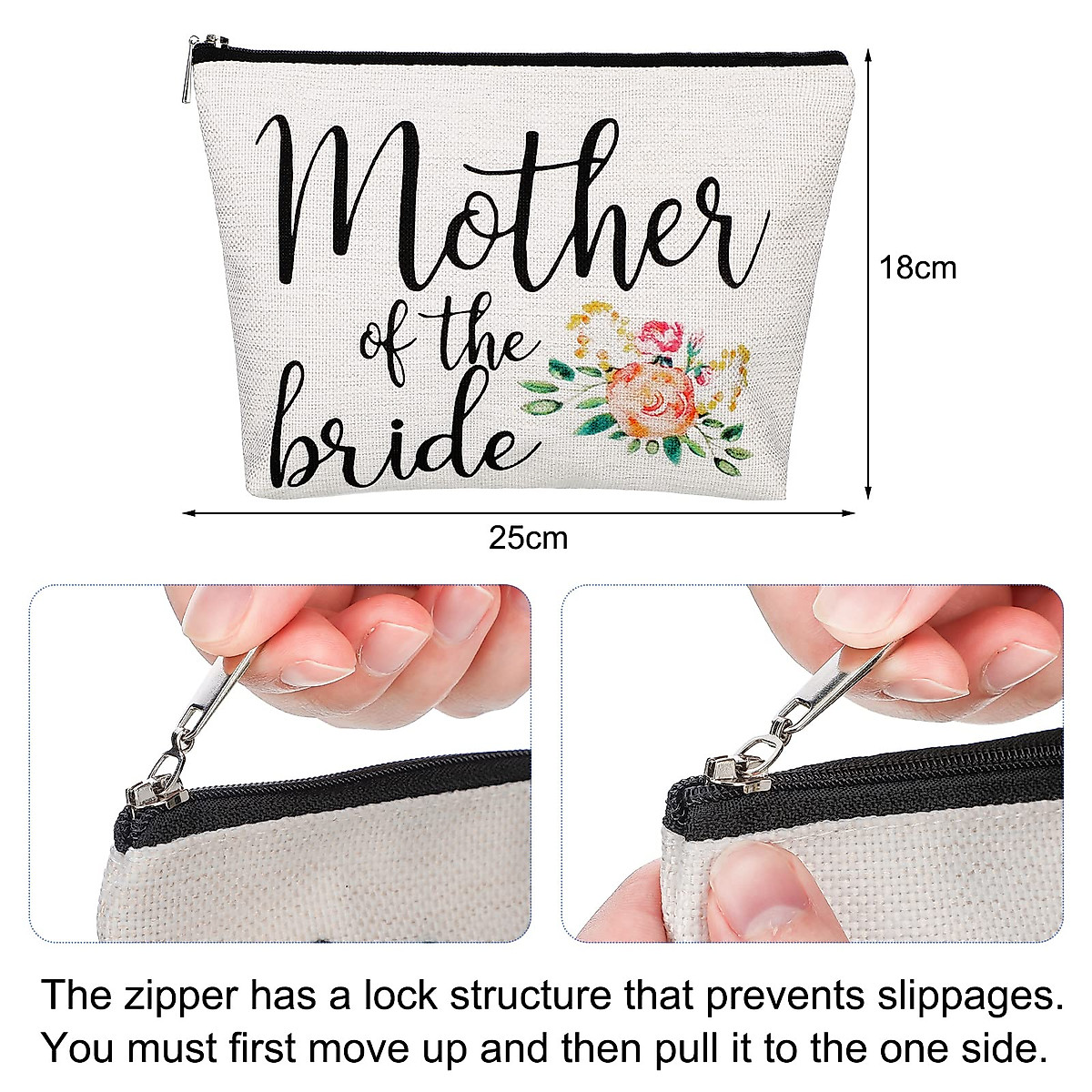 4 Pieces Mother of the Bride Gifts Wedding Handkerchief Happy Tears Handkerchief Mother of Bride Makeup Bags Canvas Mother Cosmetic Bags for Wedding Engagement