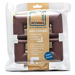 Roving Cove Corner Protector for Baby (8 Large Corners) - Hefty-Fit Heavy-Duty Soft Rubber Foam Furniture Corner Bumper Guards, 3M Adhesive Pre-Taped, Coffee Brown