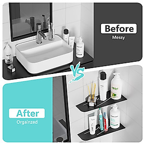 Qeke Shower Corner Shelf 304 Stainless Steel 12" Corner Shelf Bathroom Shampoo Holder for Shower Floating Corner Shelf for Wall, No Drilling, Matte Black