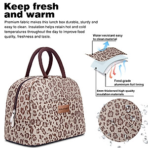 BALORAY Insulated Lunch Bag for Women Men Reusable Lunch Box for Adults, Large Lunch Cooler Tote Bag for Work Office School Picnic (G-197L Brown Leopard)
