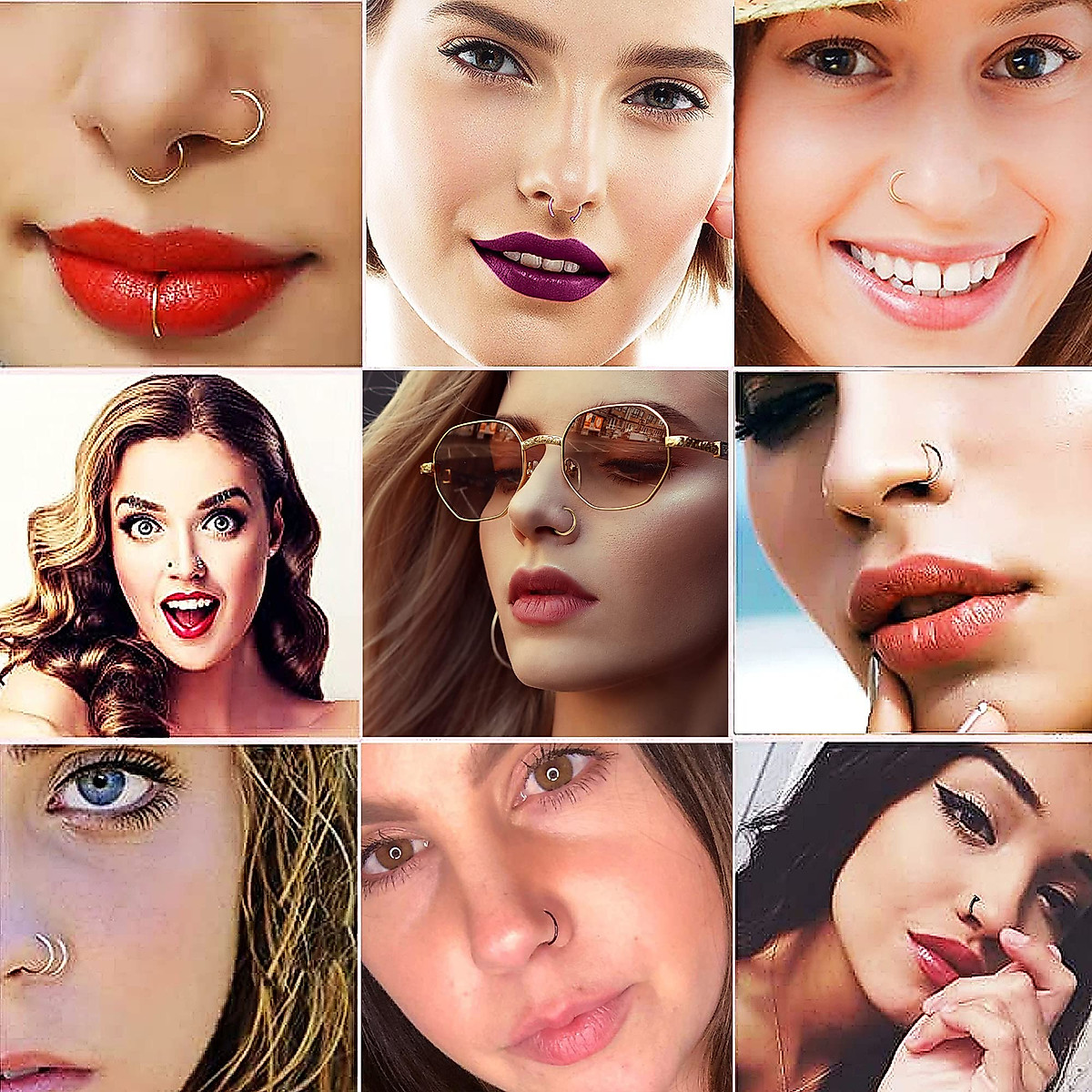 FIBO STEEL 18G-22G 5PCS Stainless Steel Body Jewelry Piercing Nose Ring Hoop for Women (Silver Tone, 18G,8MM)