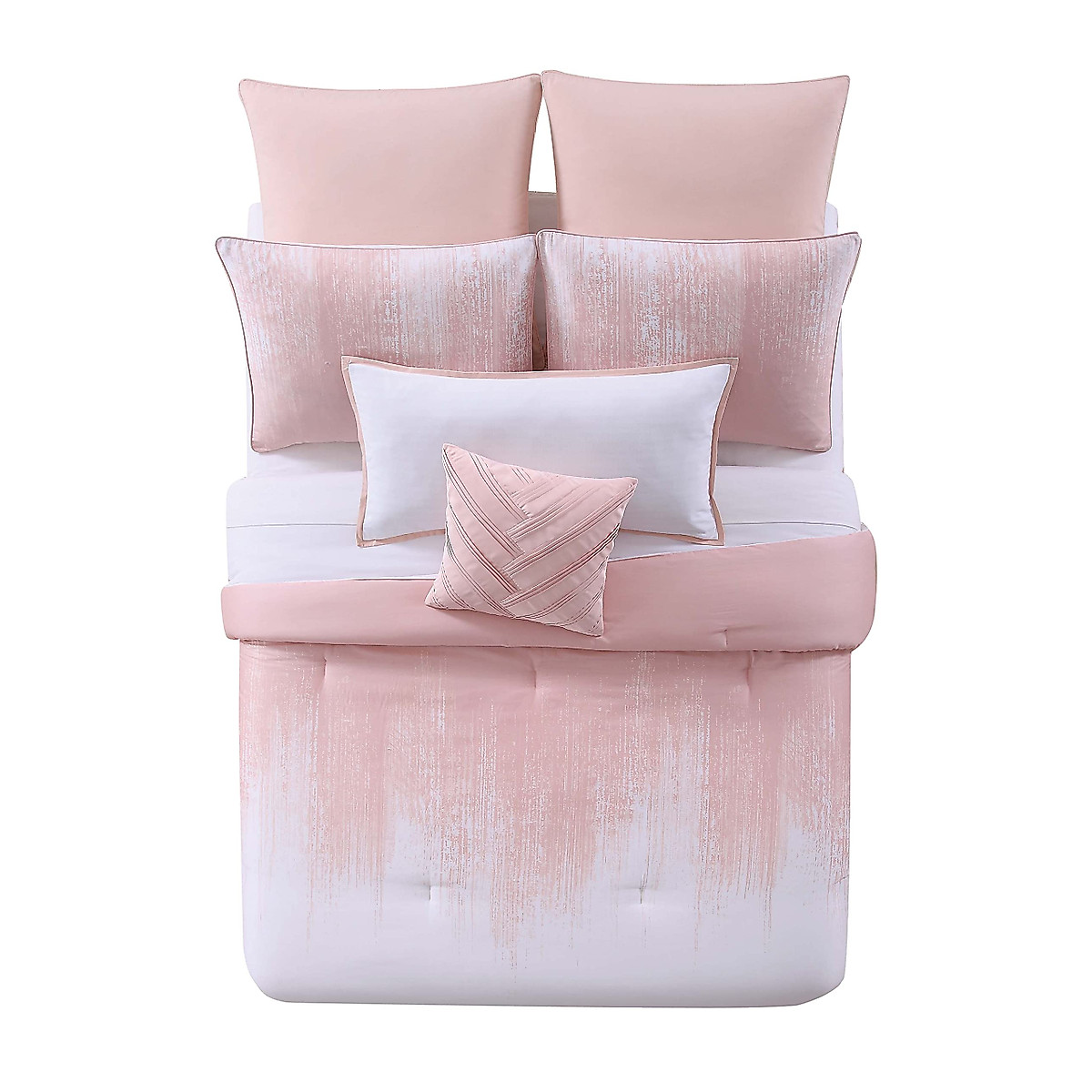 Vince Camuto - Full/Queen Duvet and Sham Set - Abstract Brushstroke Pattern - Lyon Collection - Blush/White