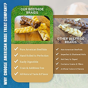 American Made Treat Co - Dog Treats, Beefhide Braids - Chicken and Beef Assorted Flavors Rawhide Chews for Dental Health & Protein - 7-8" - 6 Pack