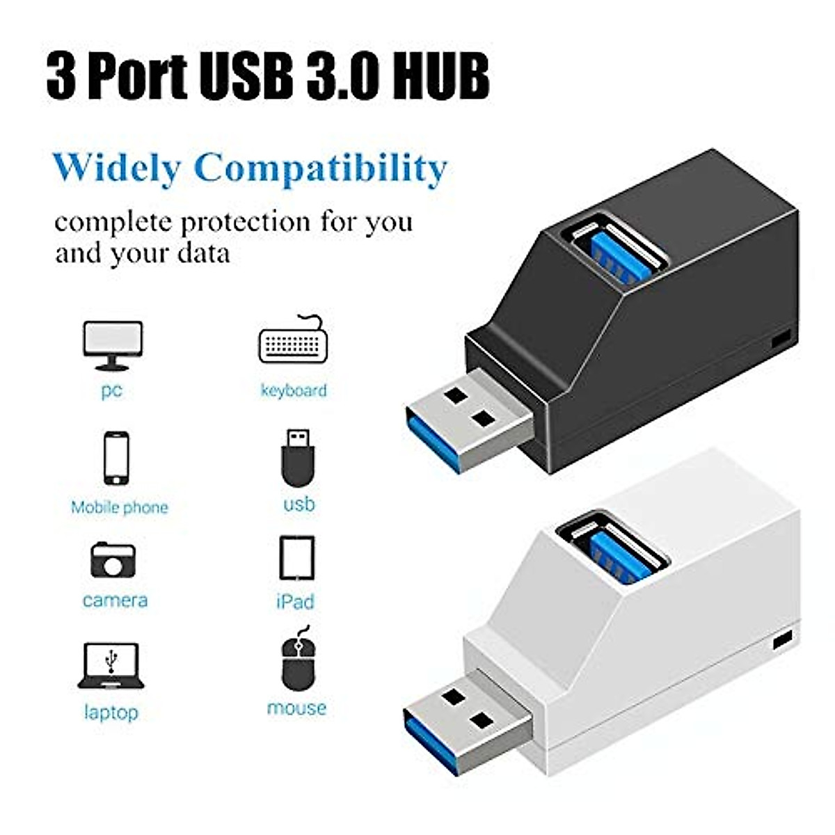 SHYPT USB 3.0 Adapter Extender Mini Splitter Box 3 for PC Laptop Mobile Phone High Speed U Disk Reader (Color : Black)