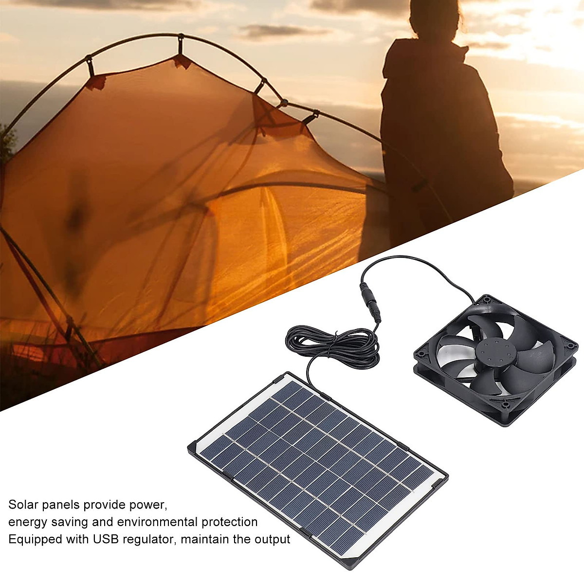 Mini Portable Polysilicon Pet 6W 12V Exhaust Fan with Solar Panel for Dog Chicken House Greenhouse RV Roof Quietly Cools and Ventilates,Solar Powered Fan,