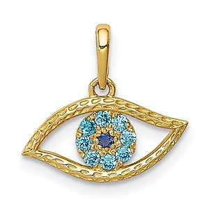 Diamond2Deal 14k Yellow Gold Blue CZ Eye Pendant