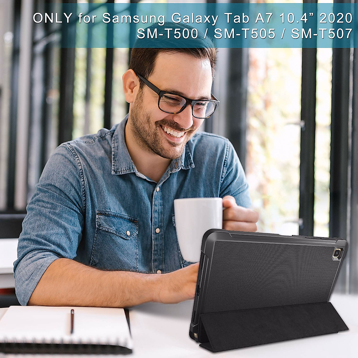 ProCase for Galaxy Tab A7 Case 10.4 Inch 2020 (SM-T500/T505/T507), Full-Body Tri-fold Shockproof TPU with Built-in Screen Protector -Black