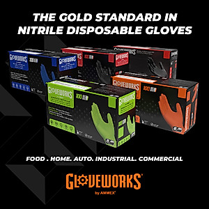 GLOVEWORKS HD Orange Nitrile Industrial Disposable Gloves, 8 Mil, Latex-Free, Raised Diamond Texture, Large, 2 Boxes of 100