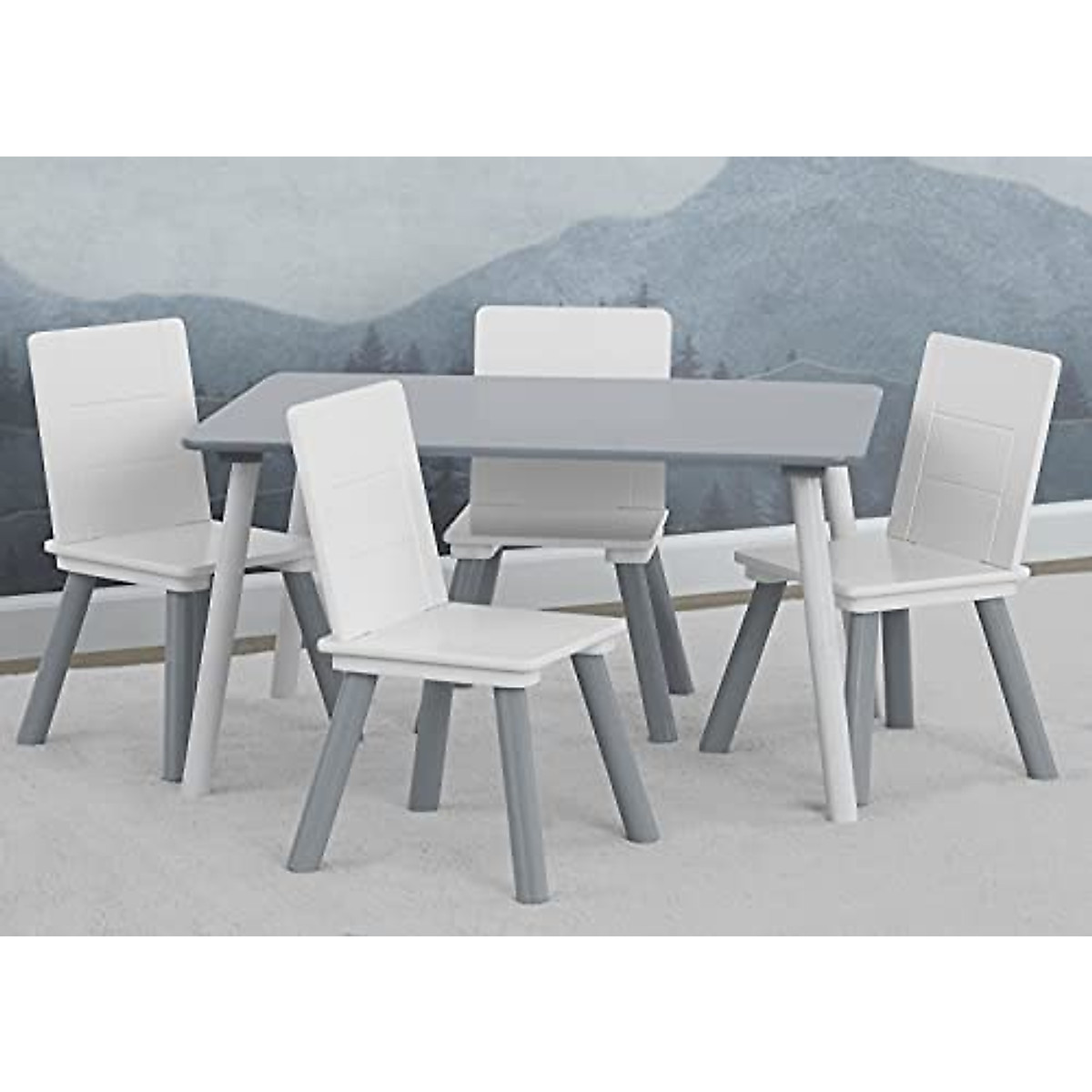 Delta Children Kids Table and Chair Set (4 Chairs Included) - Ideal for Arts & Crafts, Snack Time, Homeschooling, Homework & More, Grey/White