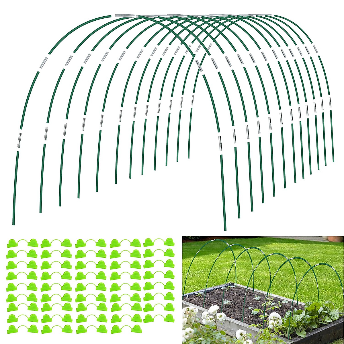 Aierden 72Pcs Garden Hoops for Raised Beds,12 Sets of 8FT Long Greenhouse Hoops Grow Tunnel, Fiberglass Support Hoops Frame for Netting, Plant Support Garden Stakes for Row Cover