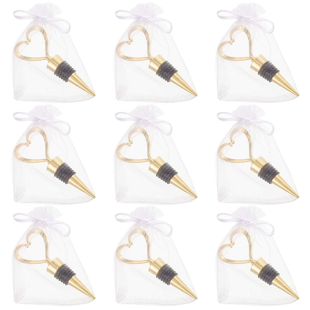 50 Pieces Heart Shape Wine Bottle Stopper Wedding Bridal Favor for Guests Stainless Steel Heart Wine Stopper with 100 Pieces White Sheer Organza Bags Wedding Favor Wine Fresh Holiday Party