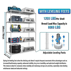 5 Tier NSF Wire Shelf Shelving Unit, 24 x 48 x 82 Inch 6000lbs Capacity Heavy Duty Adjustable Storage Metal Rack with Wheels/Leveling Feet & Shelf Liners, Ideal for Garage, Kitchen, and More - White