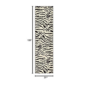 Unique Loom Wildlife Collection Animal Inspired with Zebra Design Area Rug, 2 ft 7 in x 10 ft, Ivory/Black