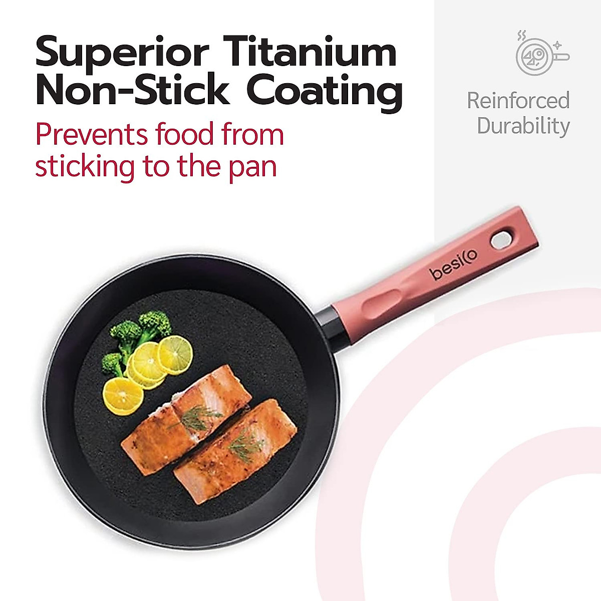 BESICO Nonstick Skillet Set, Titanium Coating 2 Piece Frying Pan Set, Suitable for All Kinds of Stoves, Easy to Clean, 8.6 Inch and 11 Inch Pan, Black