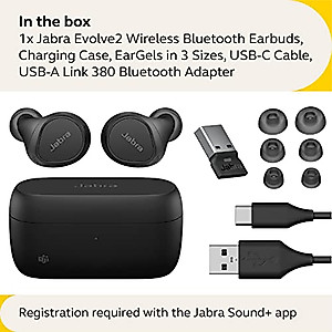 Jabra Evolve2 True Wireless Earbuds - in-Ear Bluetooth Earbuds with Active Noise Cancellation & 4-Mic MultiSensor Voice Technology - Microsoft Teams Certified, Works with All Meeting Apps - Black