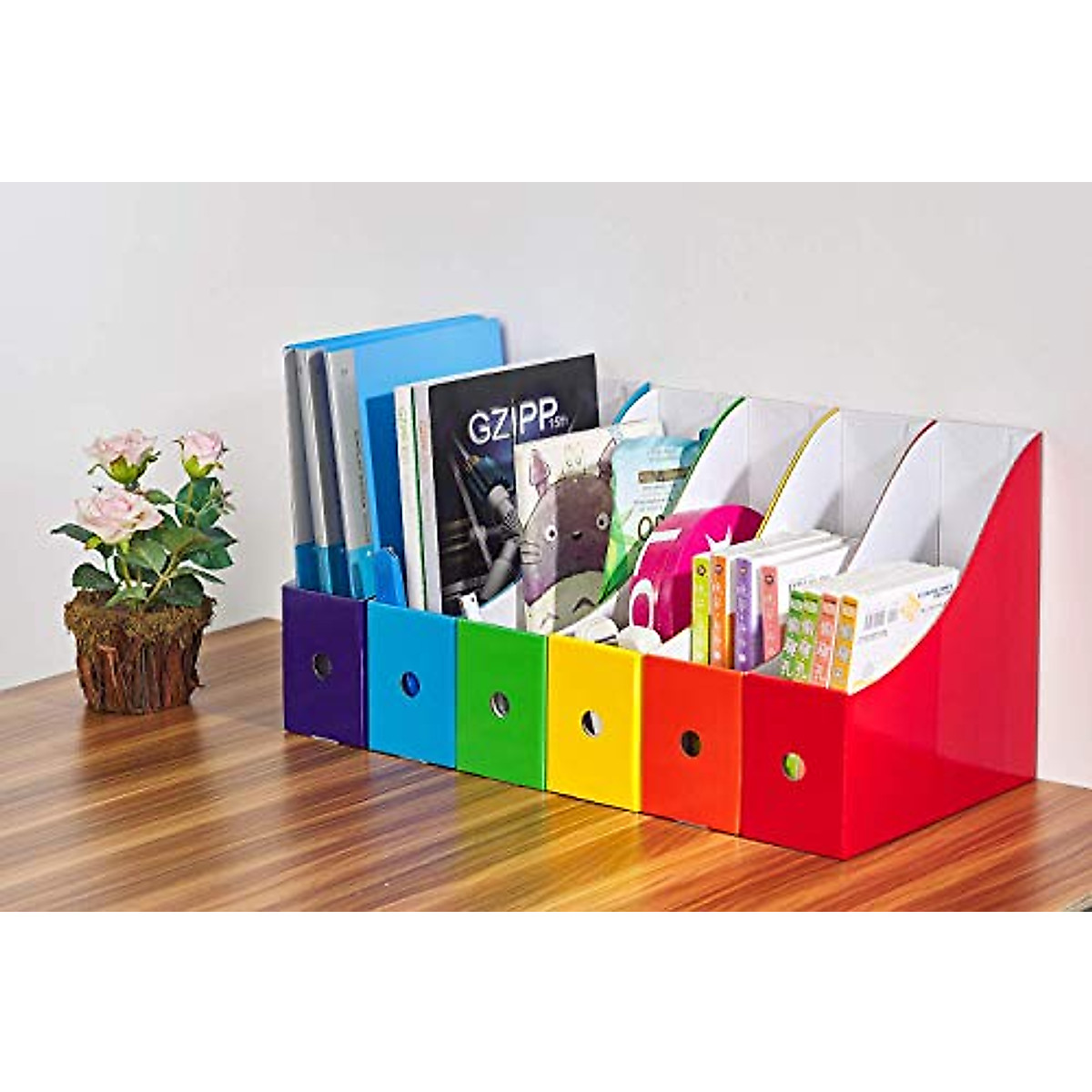 Magazine File Holder, Folder Holder, Magazine Organizer, Book Bins, Set of 6, Multi-Color